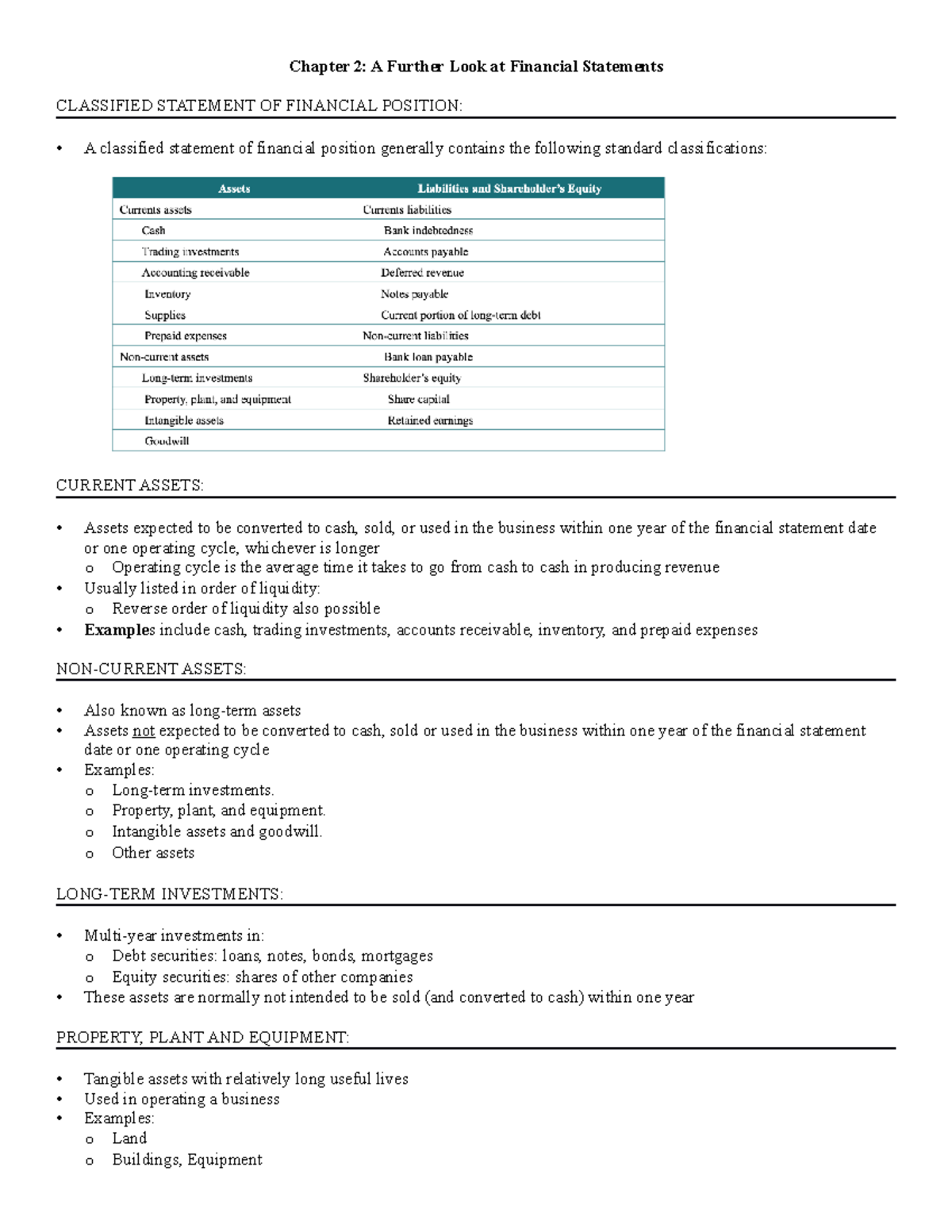 Chapter 2 ACC - notes - Chapter 2: A Further Look at Financial ...
