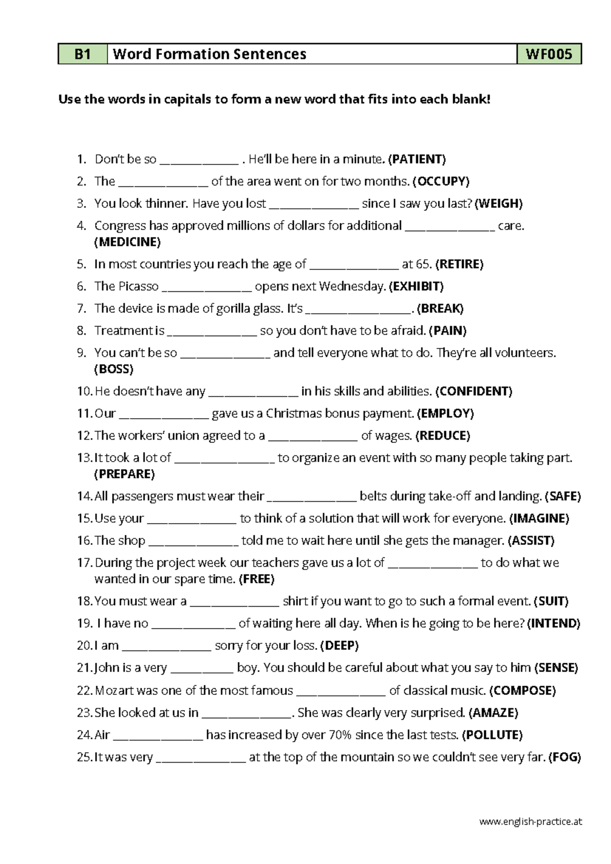 Wf005 word formation sentences - english-practice B1 Word Formation ...