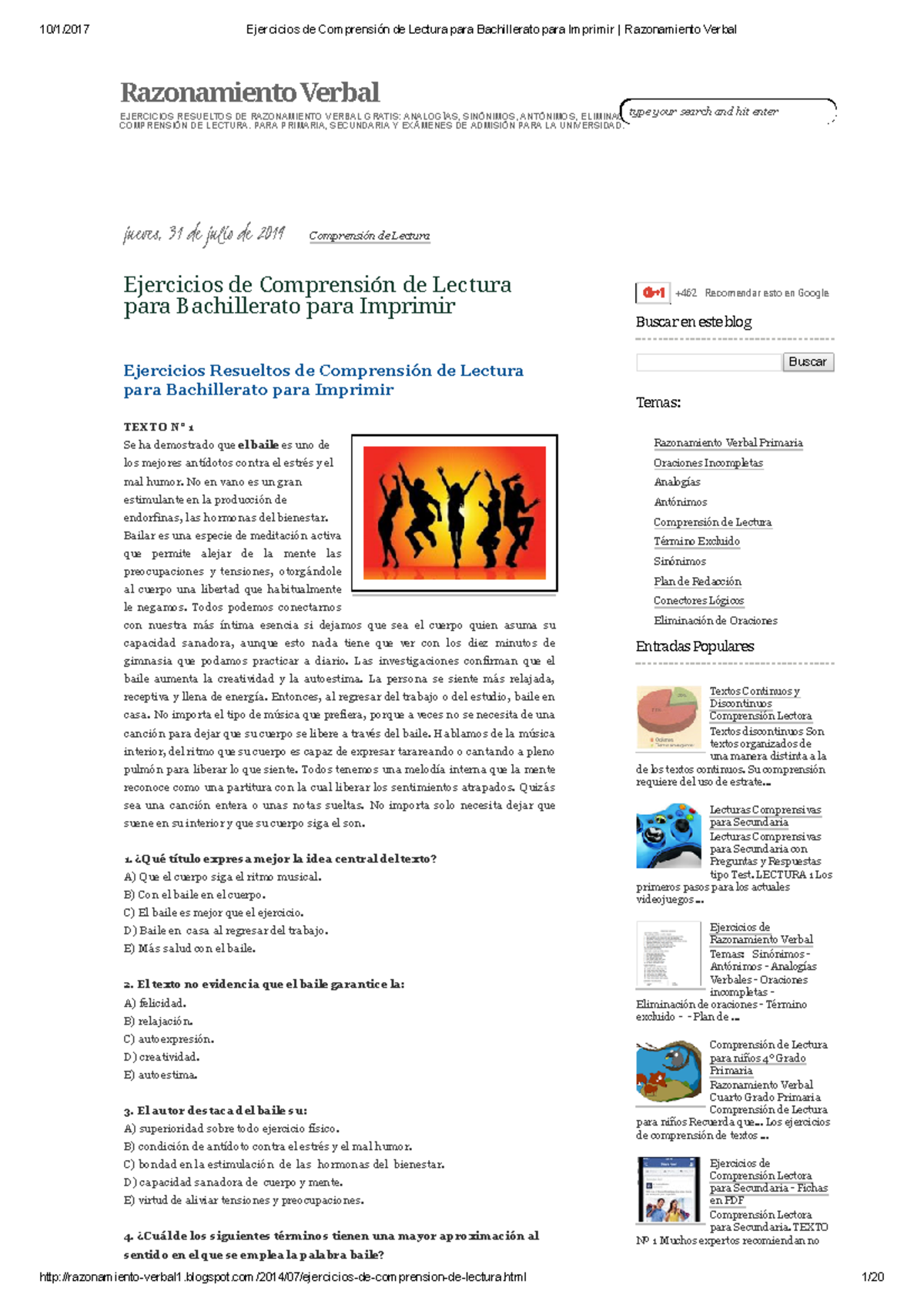 Ejercicios de Comprensión de Lectura Para Bachillerato Para Imprimir Razonamiento Verbal - +462 ...