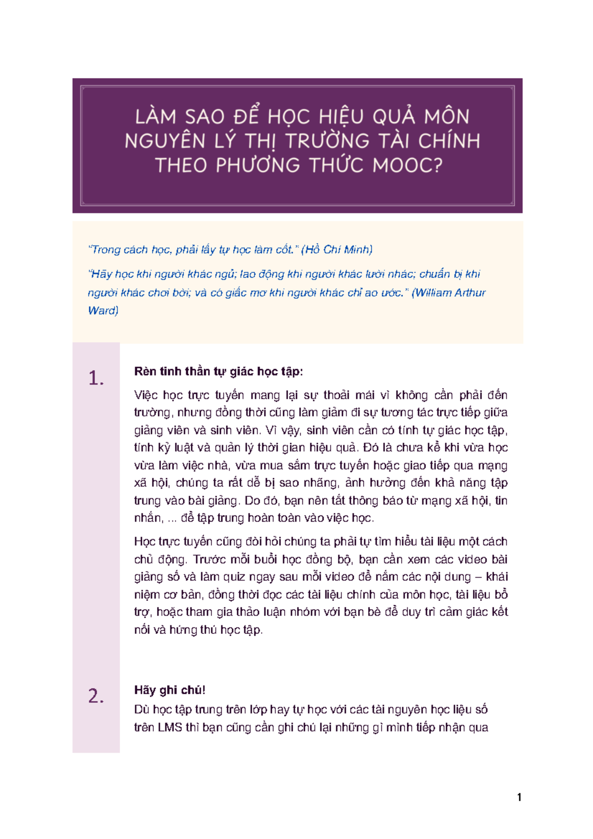 Cách học hiệu quả môn Nguyên lý TTTC - 1 “Trong cách học, phải lấy tự ...
