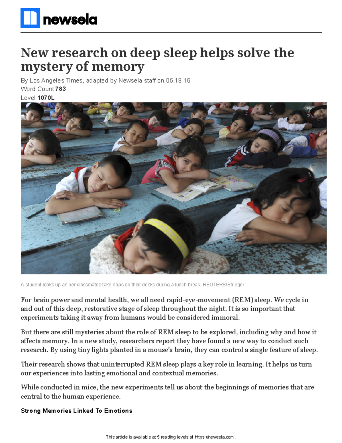 Newsela-deepsleep-memory-1040-article only - This article is available at 5 reading levels at ...