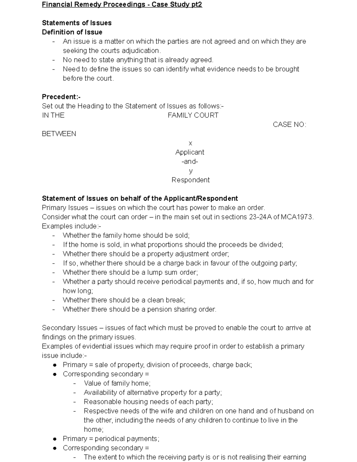 Financial Remedy Proceedings - CS2 - No need to state anything that is ...