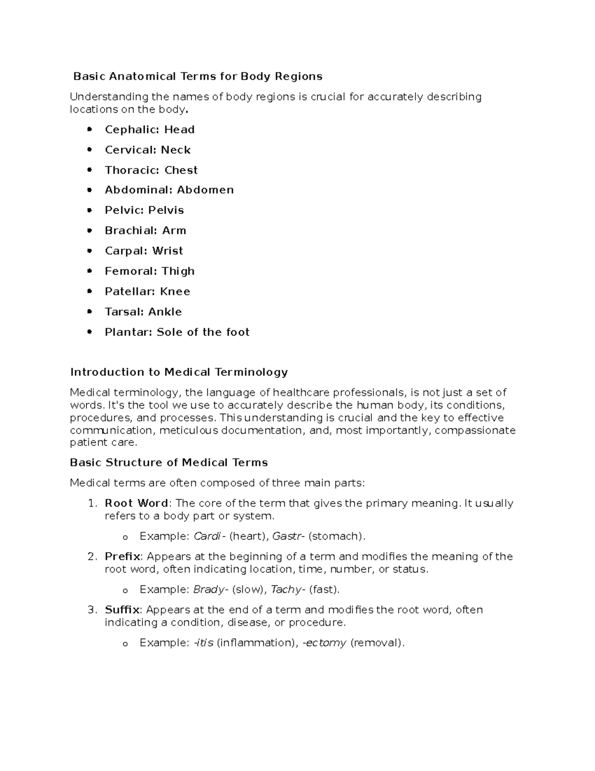 Introduction to Medical Terminology - Basic Anatomical Terms for Body ...