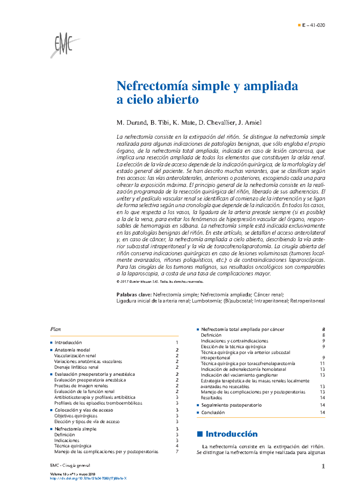 Nefrectomía simple, anatomía, técnica quirúrgica, manejo preoperatorios ...