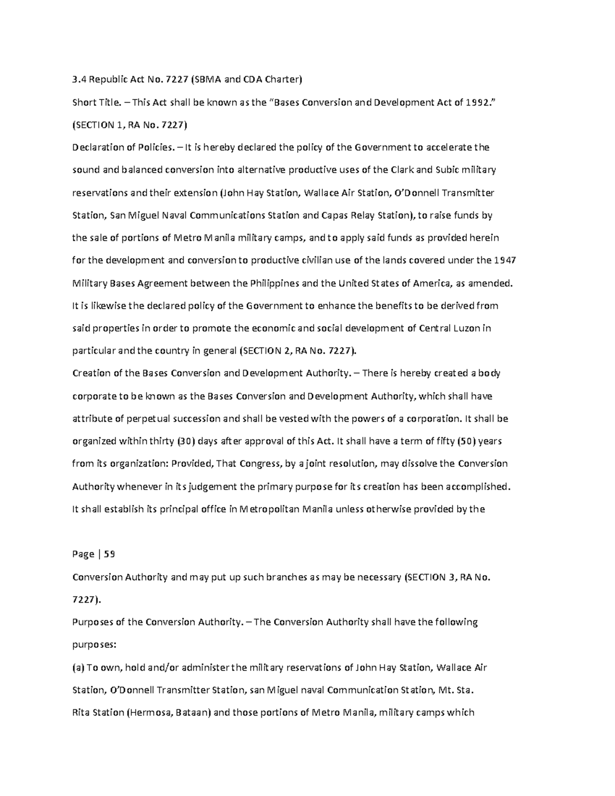 Sbma - sbma - 3 Republic Act No. 7227 (SBMA and CDA Charter) Short ...