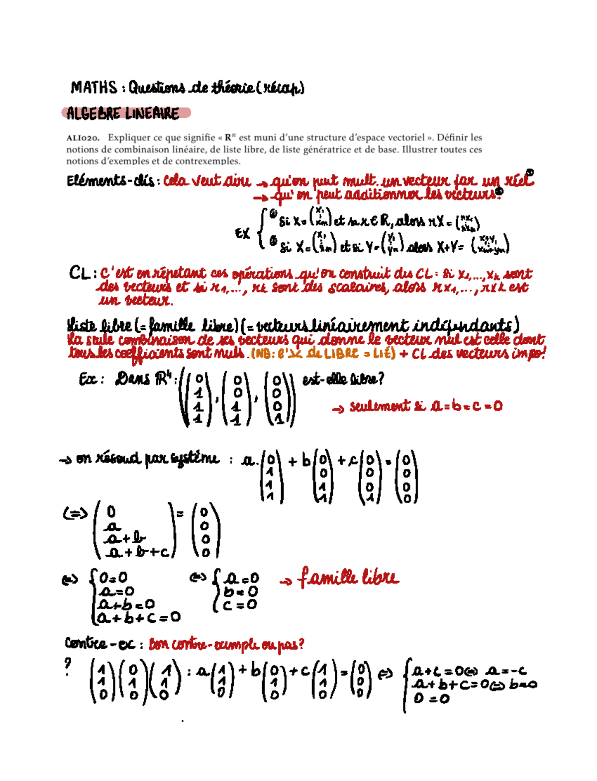Liste theorie - MATHS Questions dethéorie récup ALGEBRELINEAIRE ...