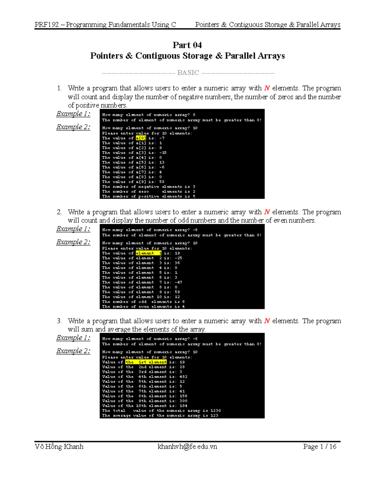 PRF192 04 Pointers & Contiguous Storage & Parallel Arrays - Part 04 Pointers & Contiguous - Studocu