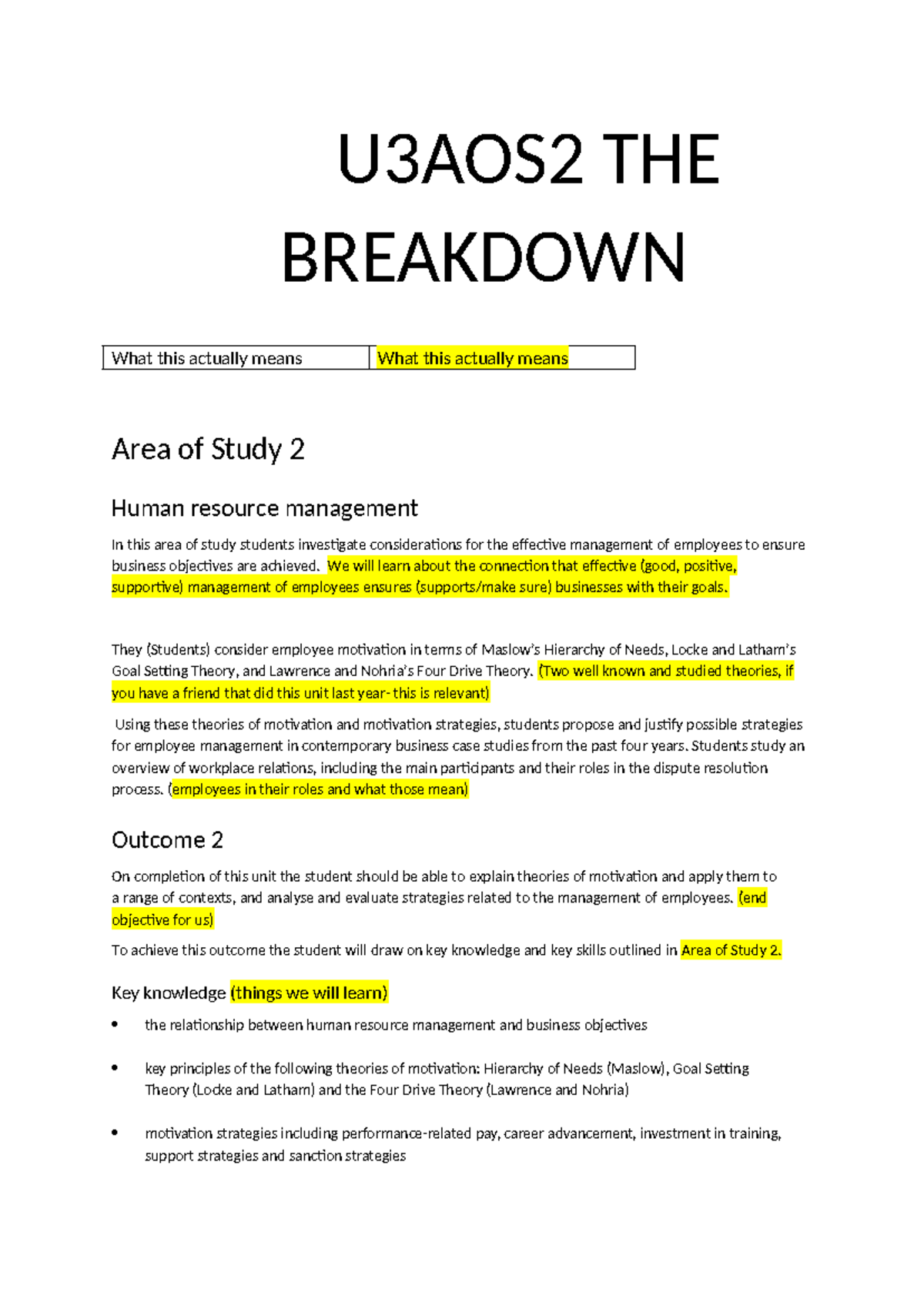 AOS2 THE Breakdown - U3AOS2 THE BREAKDOWN Area of Study 2 Human ...