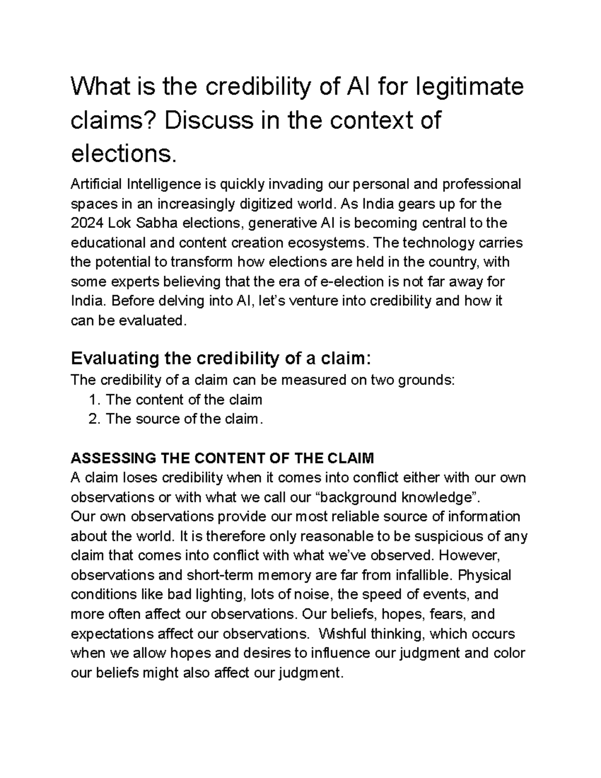 Credibility of AI with respect to elections - What is the credibility ...