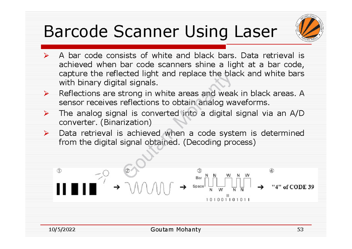 Laser 3 - nice topic - Barcode Scanner Using Laser A bar code consists ...