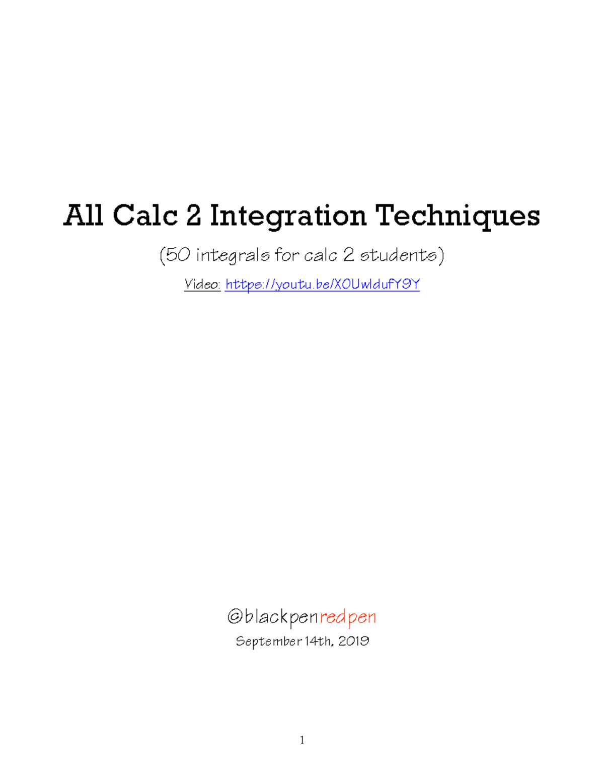 Calc 2 Integration notes - All Calc 2 Integration Techniques (50 ...
