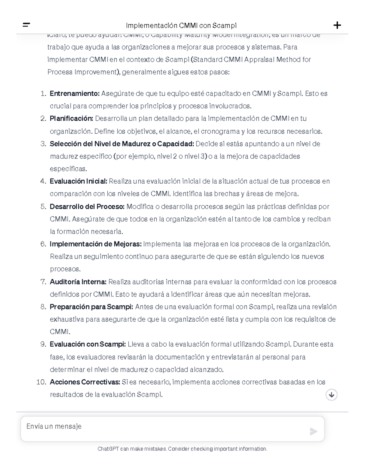 Implementación CMMI con Scampi - ¡Claro, te puedo ayudar! CMMI, o ...