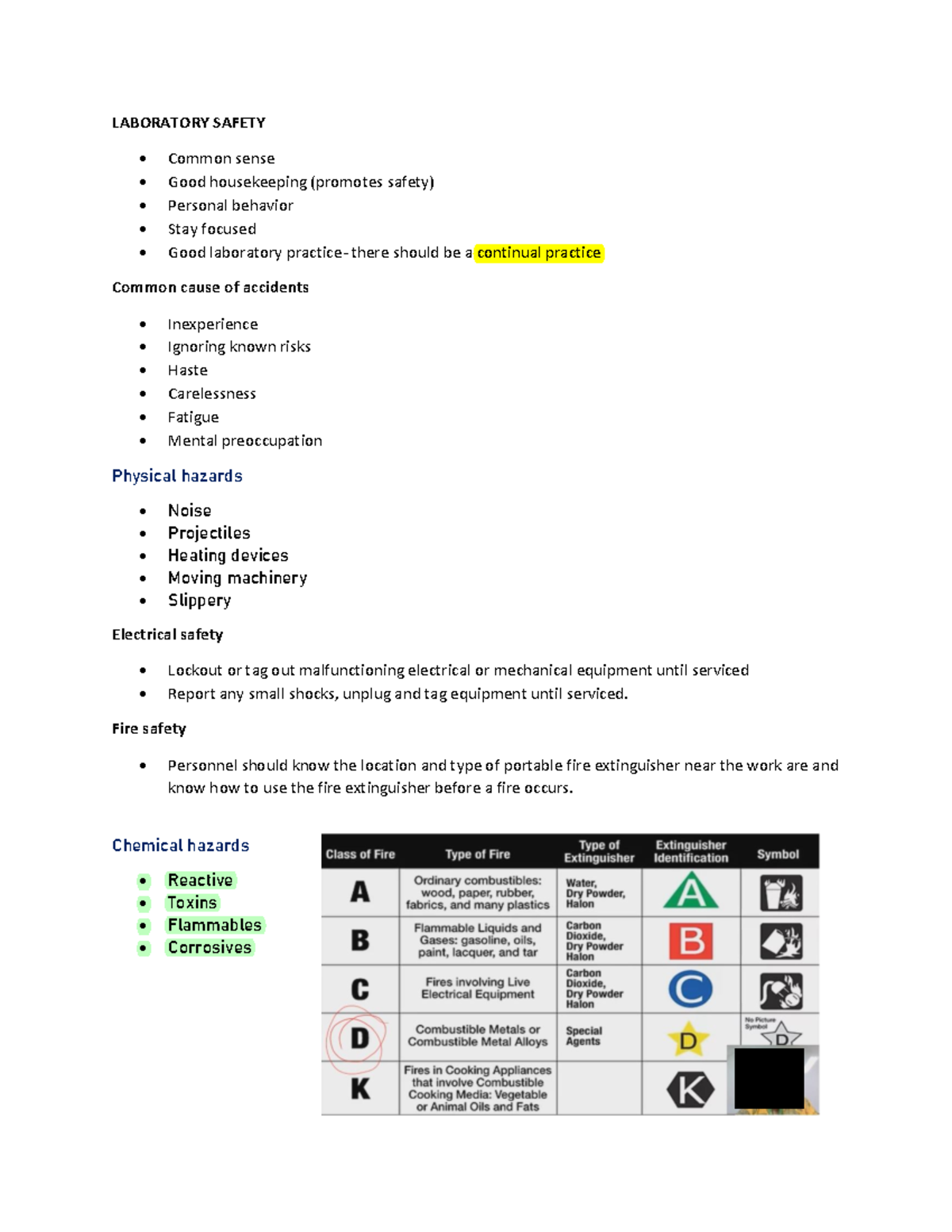 CC1 LAB Precaution - LABORATORY SAFETY Common sense Good housekeeping ...