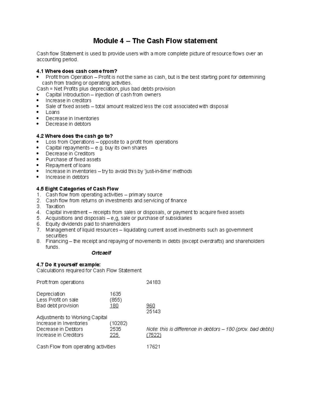 Ch4 The Cash Flow statement - Module 4 – The Cash Flow statement Cash ...