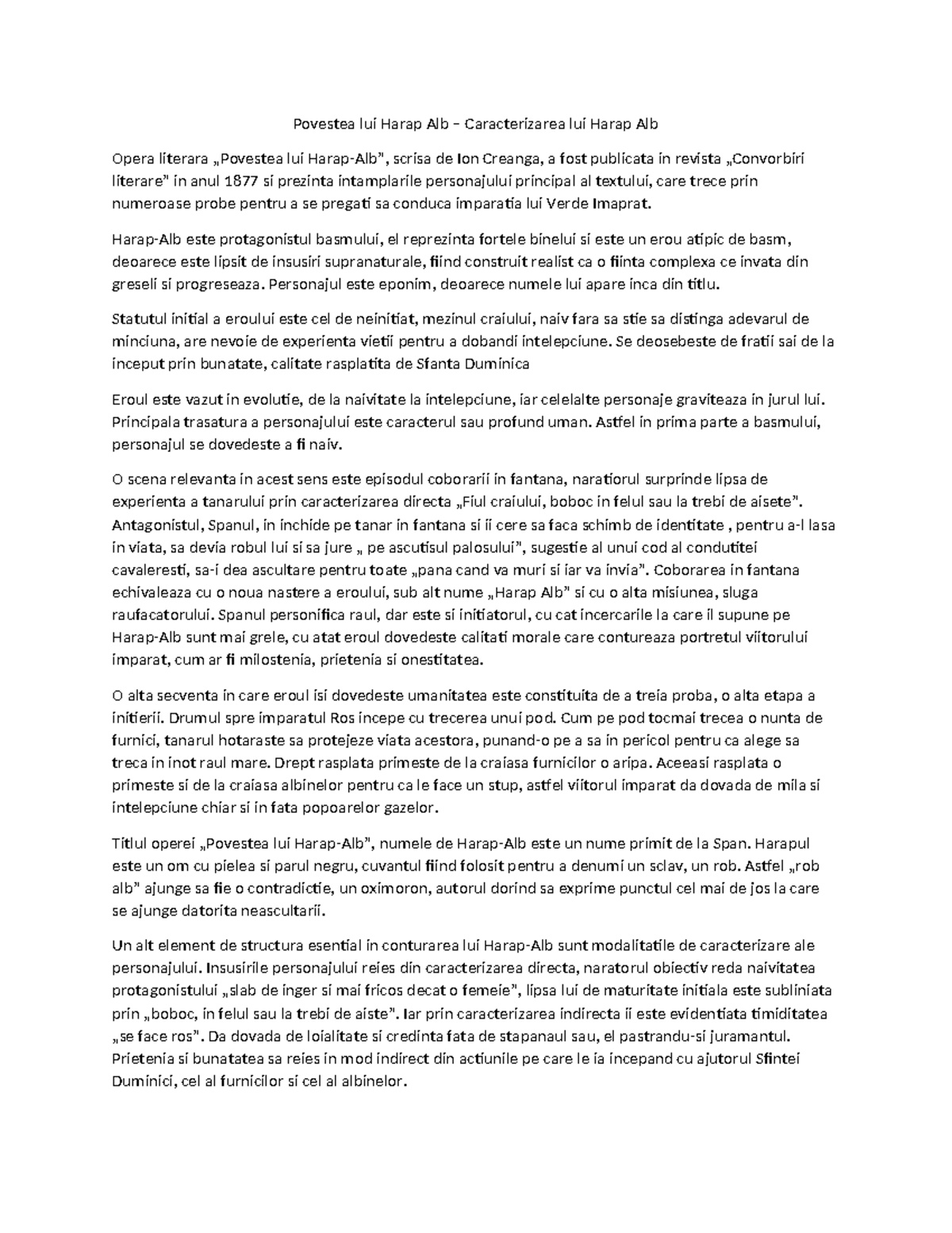 Eseu Bac Harap Alb Caracterizare - Povestea lui Harap Alb ...