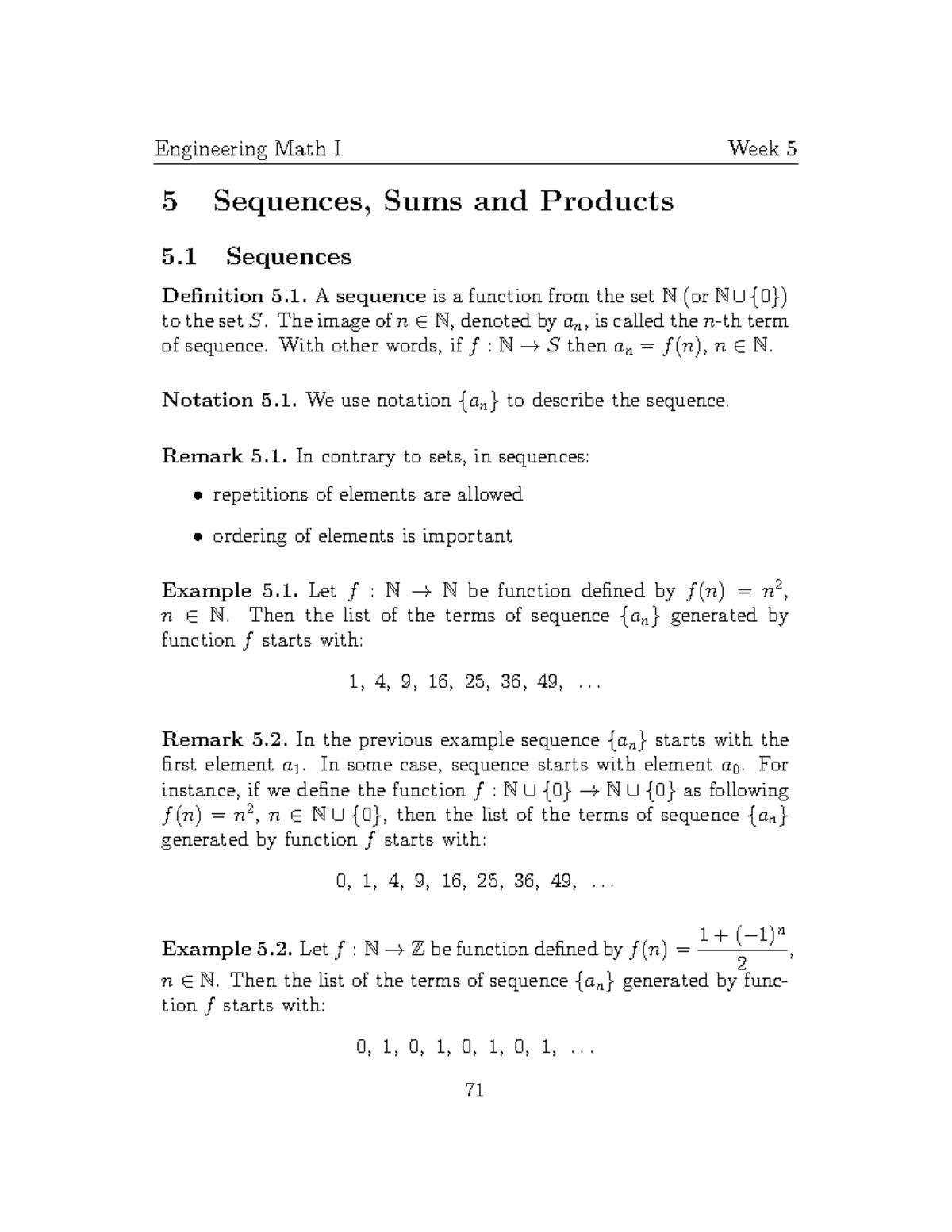 Lecture Notes Week 5 Math 5 Sequences Sums And Products 5