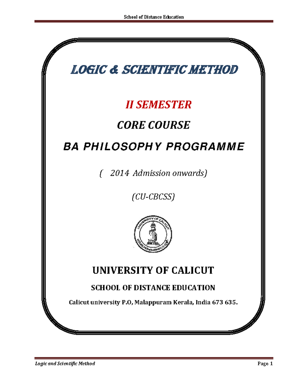 B.A.Philosophy Programme core study material 2014 admn - School of ...