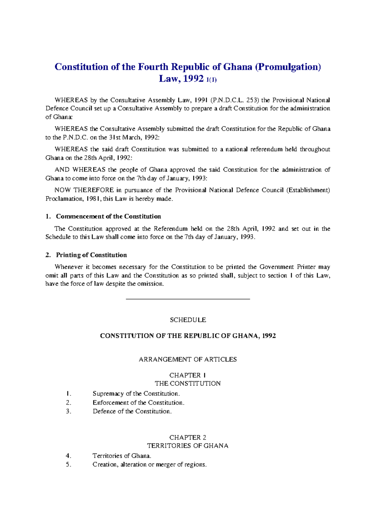 1992 Constitution - case - Constitution of the Fourth Republic of Ghana ...