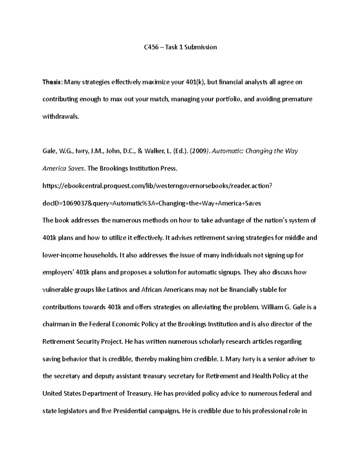 Eng Comp 2 - wgu - C456 – Task 1 Submission Thesis: Many strategies ...