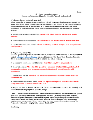 BIOL1108 - Assignments - Lab 1 Assignment 1 (L1A1) NAME: Make a ...