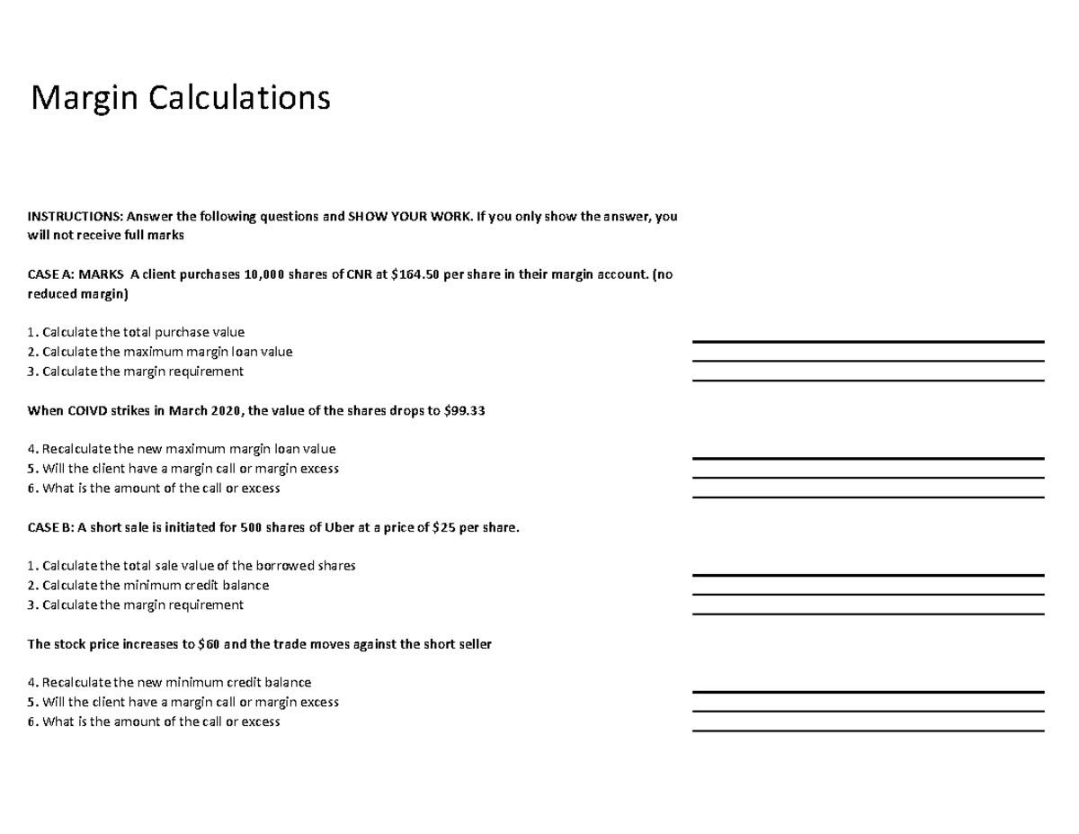Individual Assignment Margin Calculations - FIN-4203 - Lambton College ...
