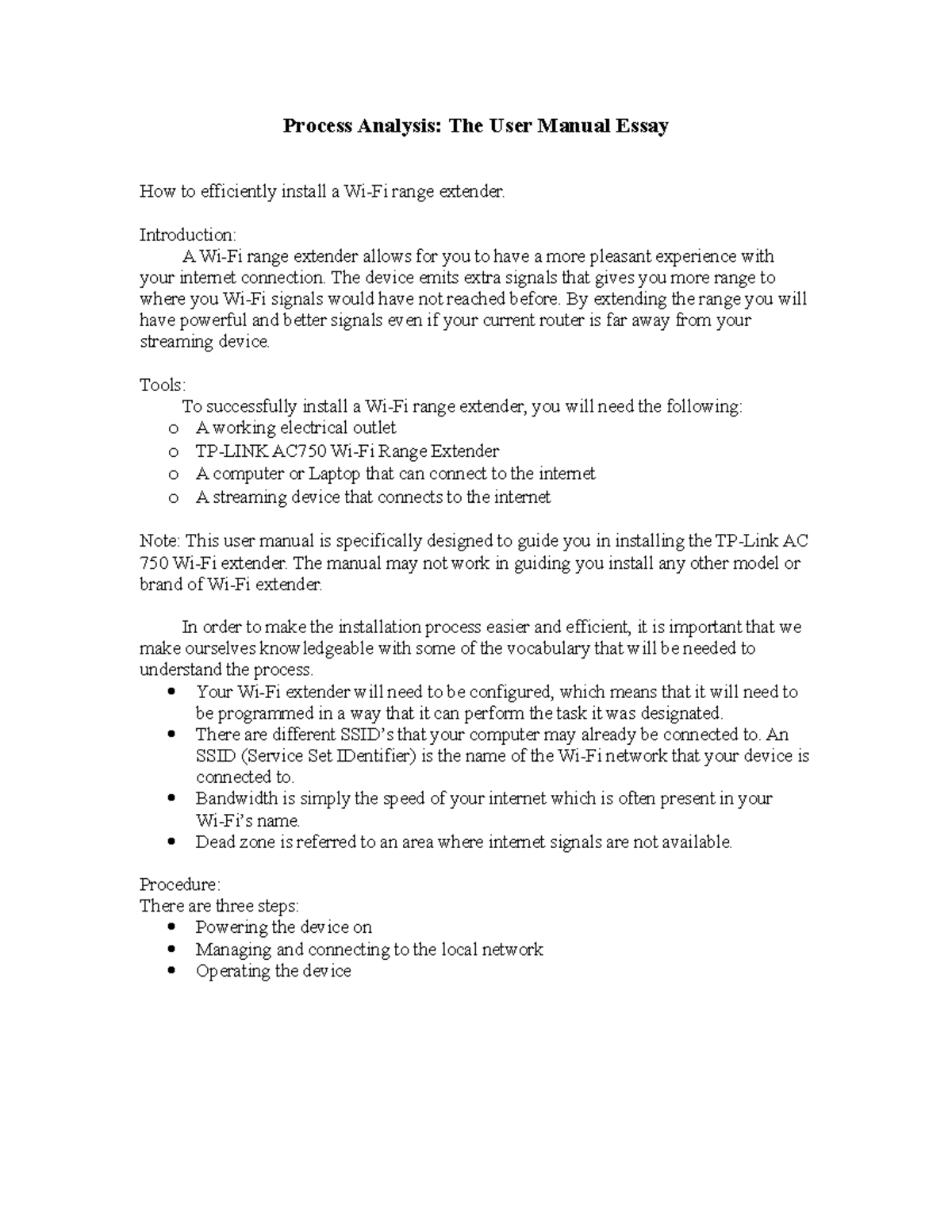 Process Analysis User Manual Essay Process Analysis The User Manual