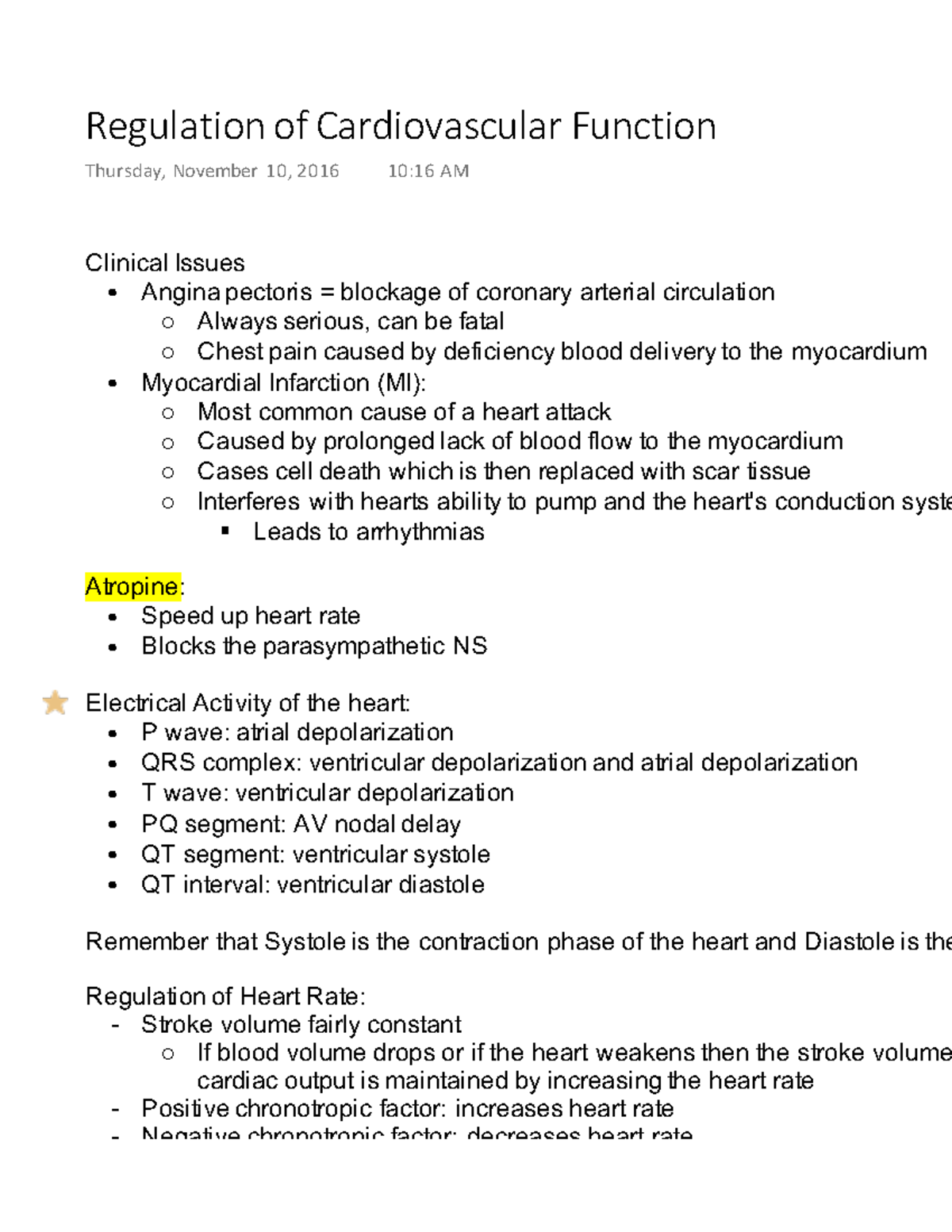 BIO 493 Regulation of Cardiovascular Function - Regulation of ...