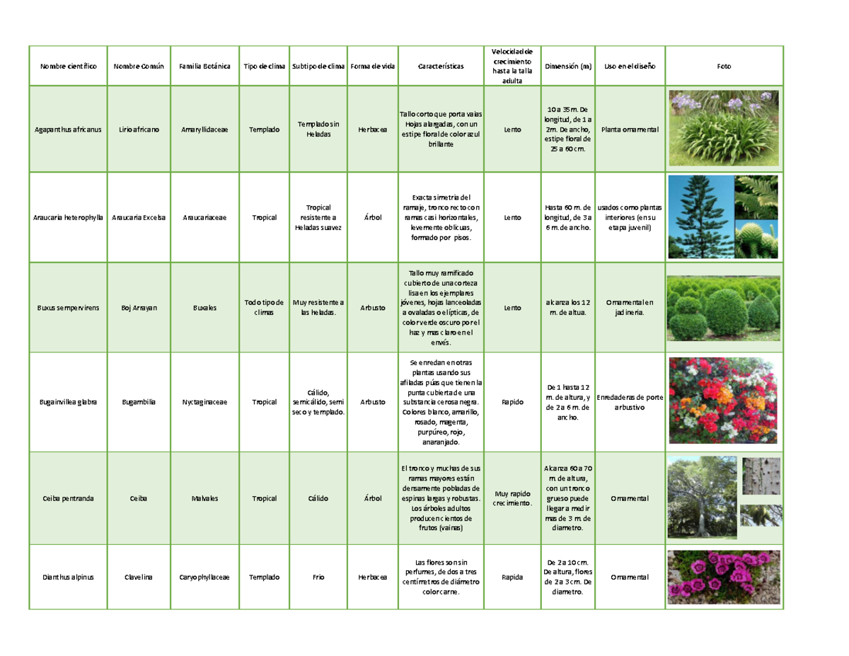 Paleta vegetal - Warning: TT: undefined function: 32 Nombre científico Nombre Común Familia ...
