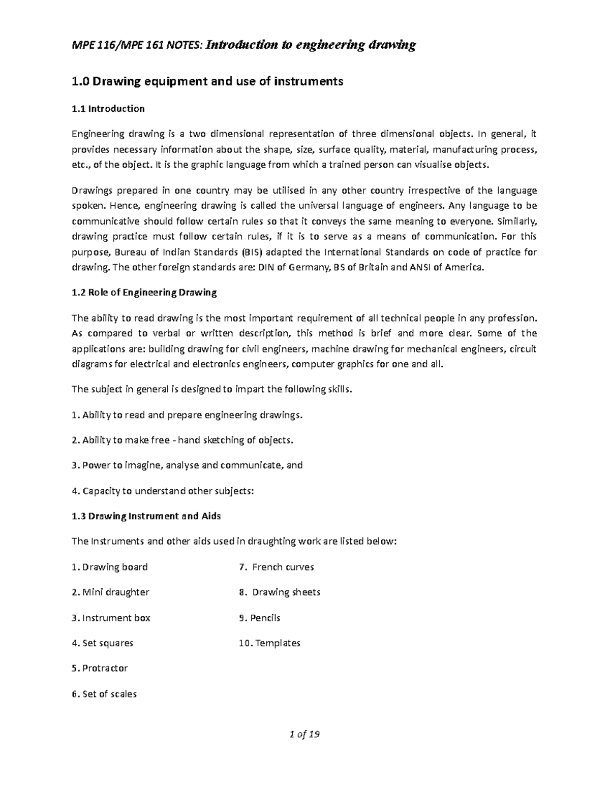 Introduction to engineering drawing - 1 Drawing equipment and use of ...