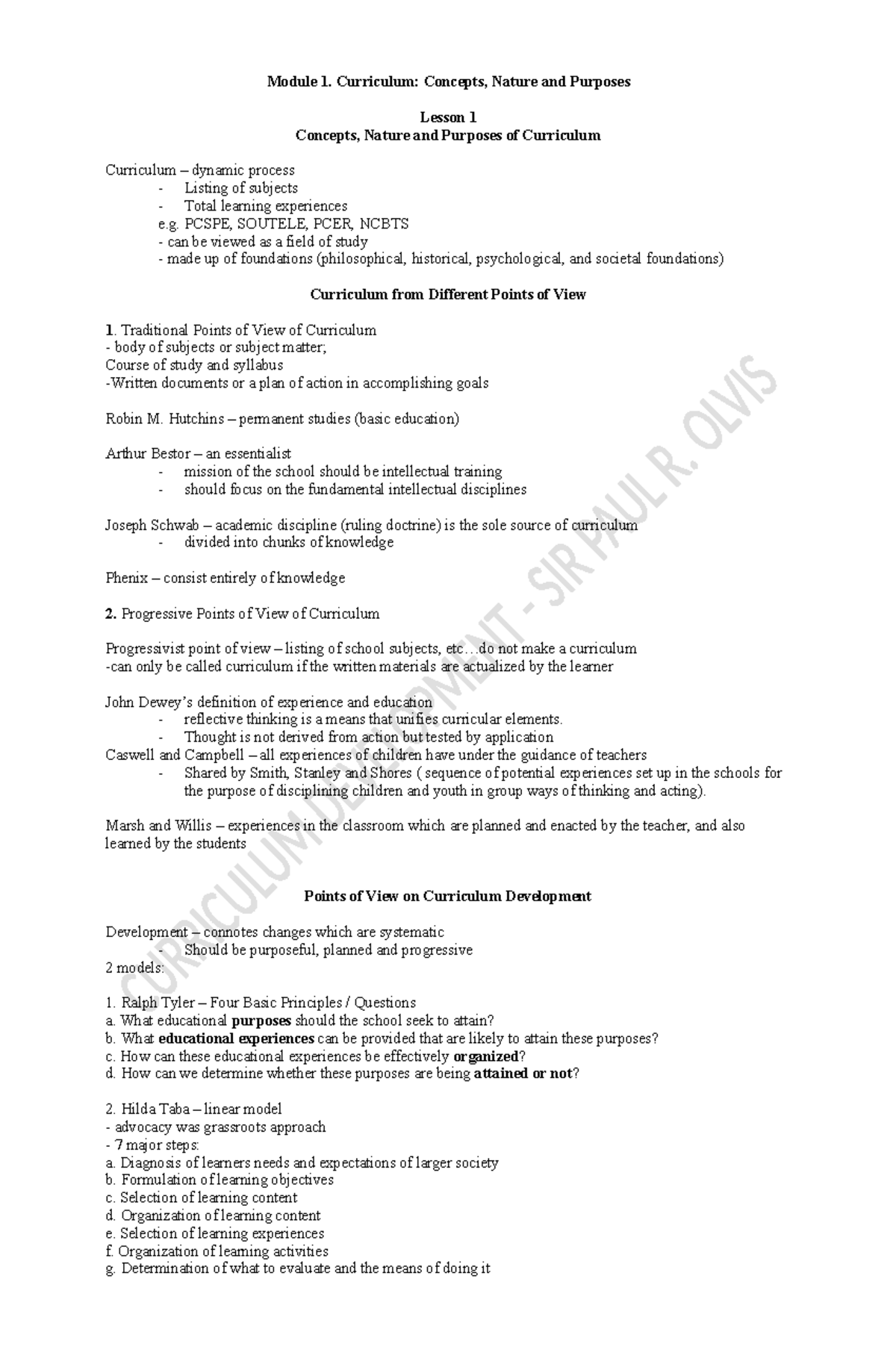 Module 1 Curriculum Concepts Nature and - Module 1. Curriculum ...