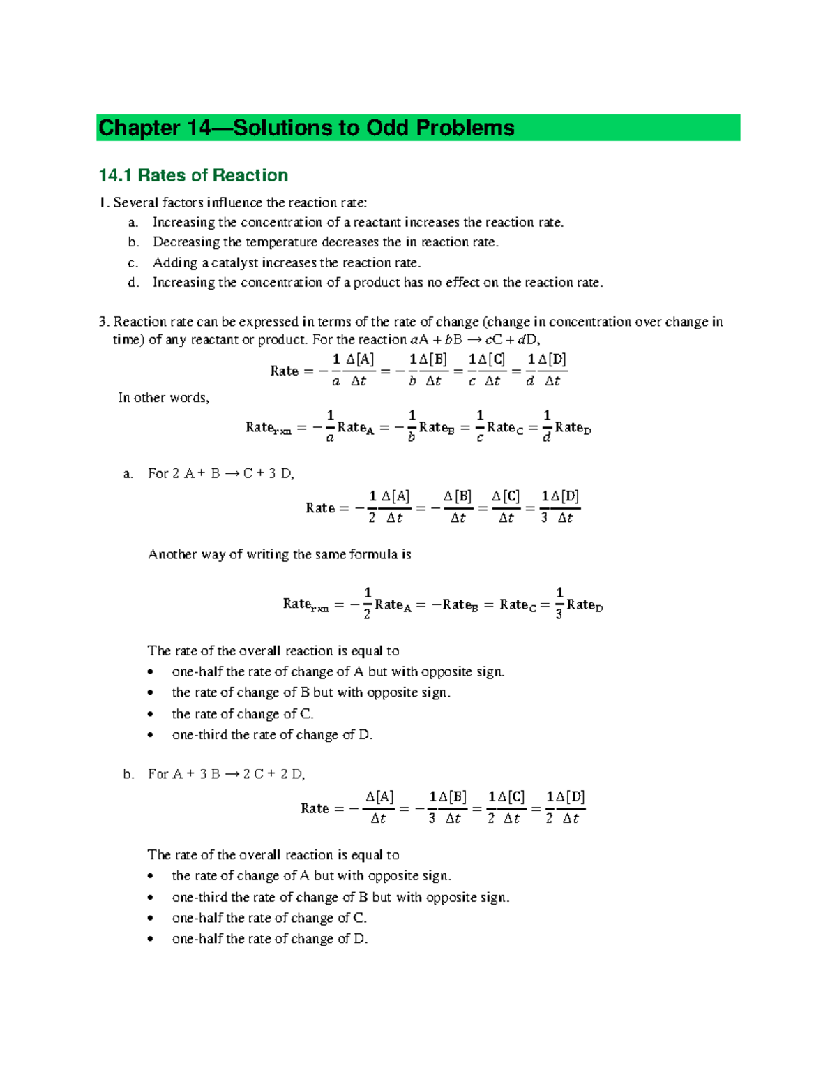 Gen Chem SIB EOC14 - Scientific writing and integrity - Chapter 14—Solutions to Odd Problems 14 ...