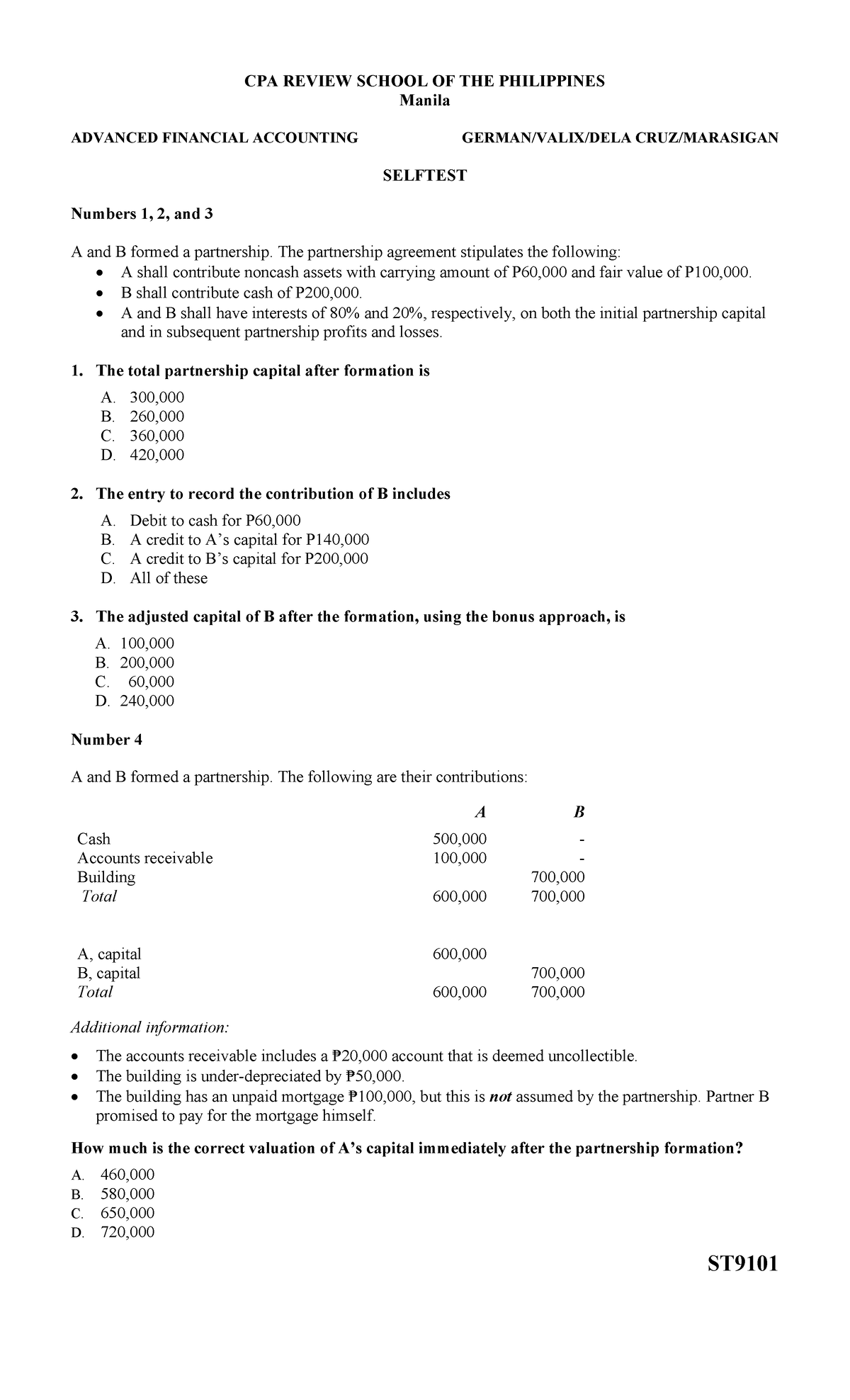 AFAR Selftest 9101 - Self Test AFAR - CPA REVIEW SCHOOL OF THE ...