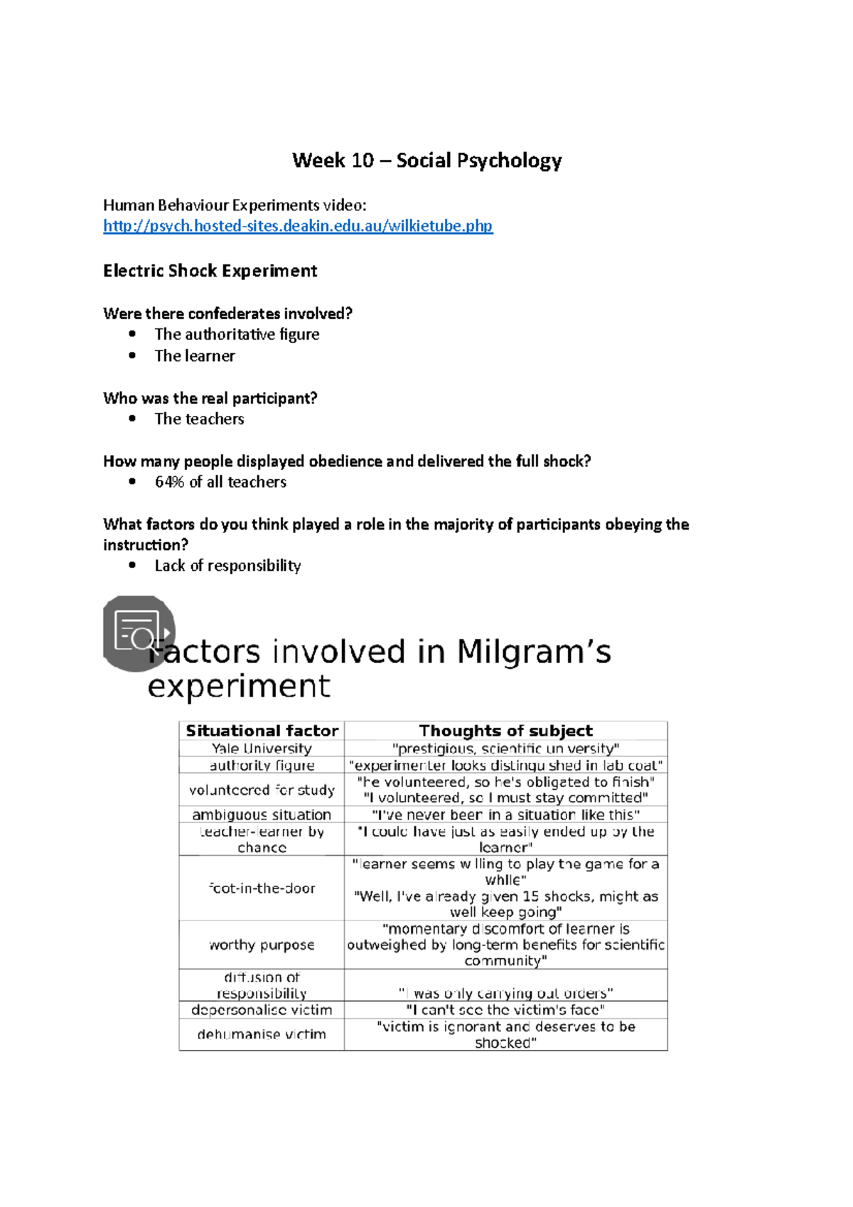 Week 10 – Social Psychology - Week 10 – Social Psychology Human ...