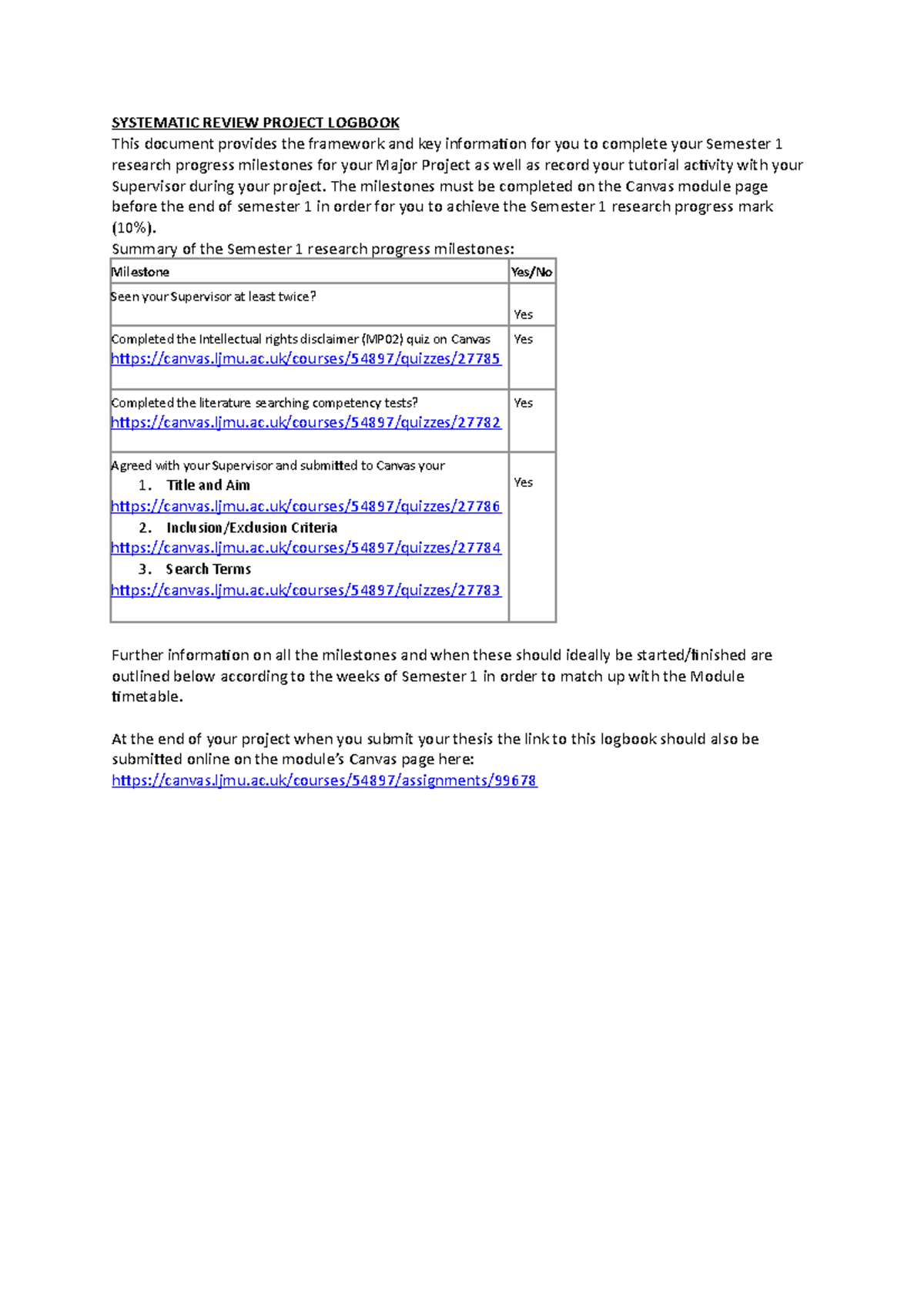 Systematic Review Project Logbook - SYSTEMATIC REVIEW PROJECT LOGBOOK ...