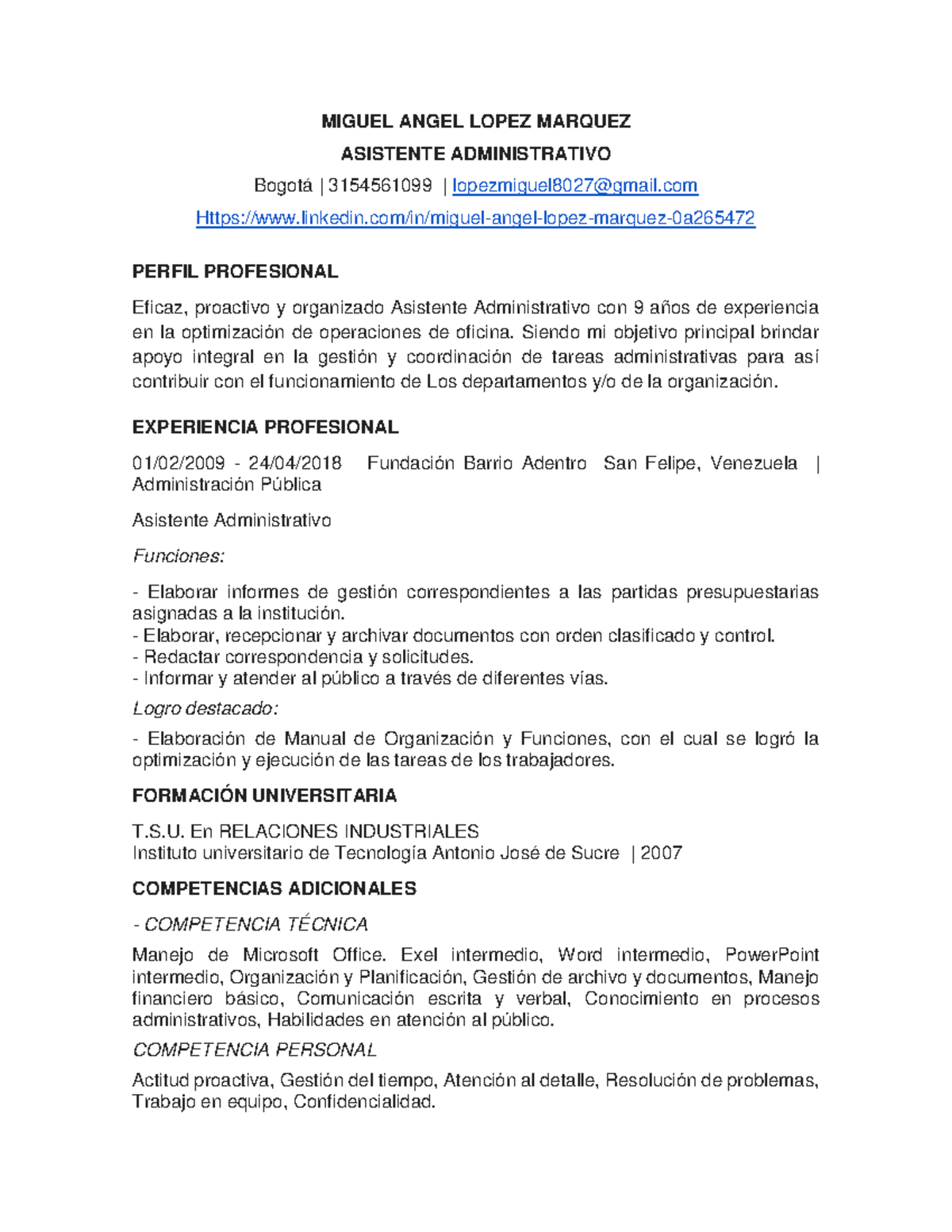 CV - Miguel Lopez - elaboracion de cv para filtros ats - MIGUEL ANGEL ...