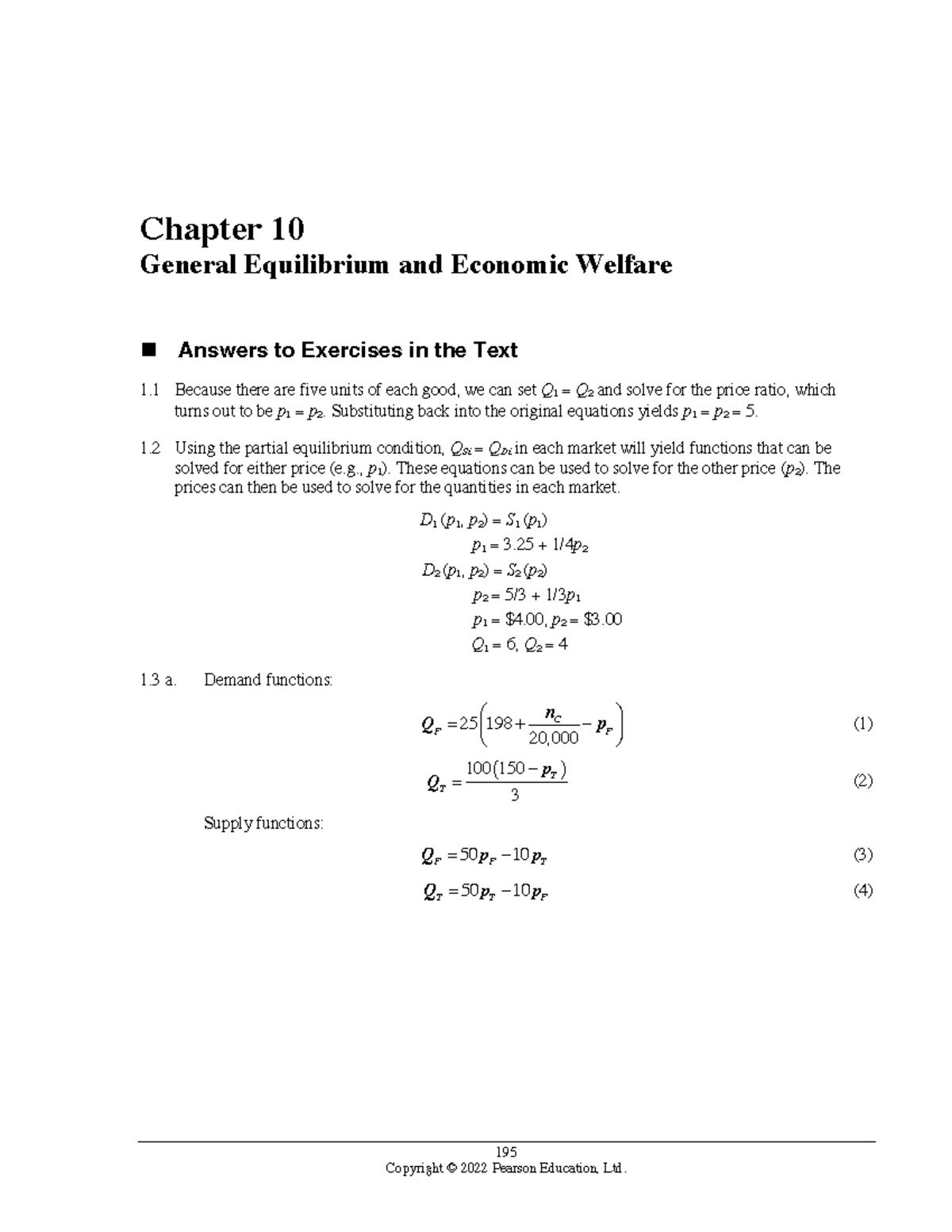 Chapter 10 - good luck - 195 Chapter 10 General Equilibrium and Economic Welfare n Answers to ...