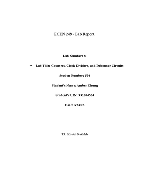 Lab 5 - ECEN 248 - Lab Report Lab 5 Introduction to Logic Simulation and Verilog Section 504 ...