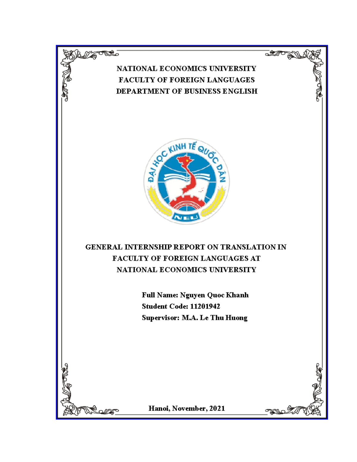 General Report - aaaaaaaaaaaaaaaaa - NATIONAL ECONOMICS UNIVERSITY FACULTY OF FOREIGN LANGUAGES ...