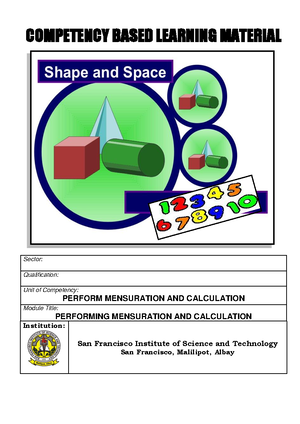 Perform Mensuration and Calculation - This module contains training ...