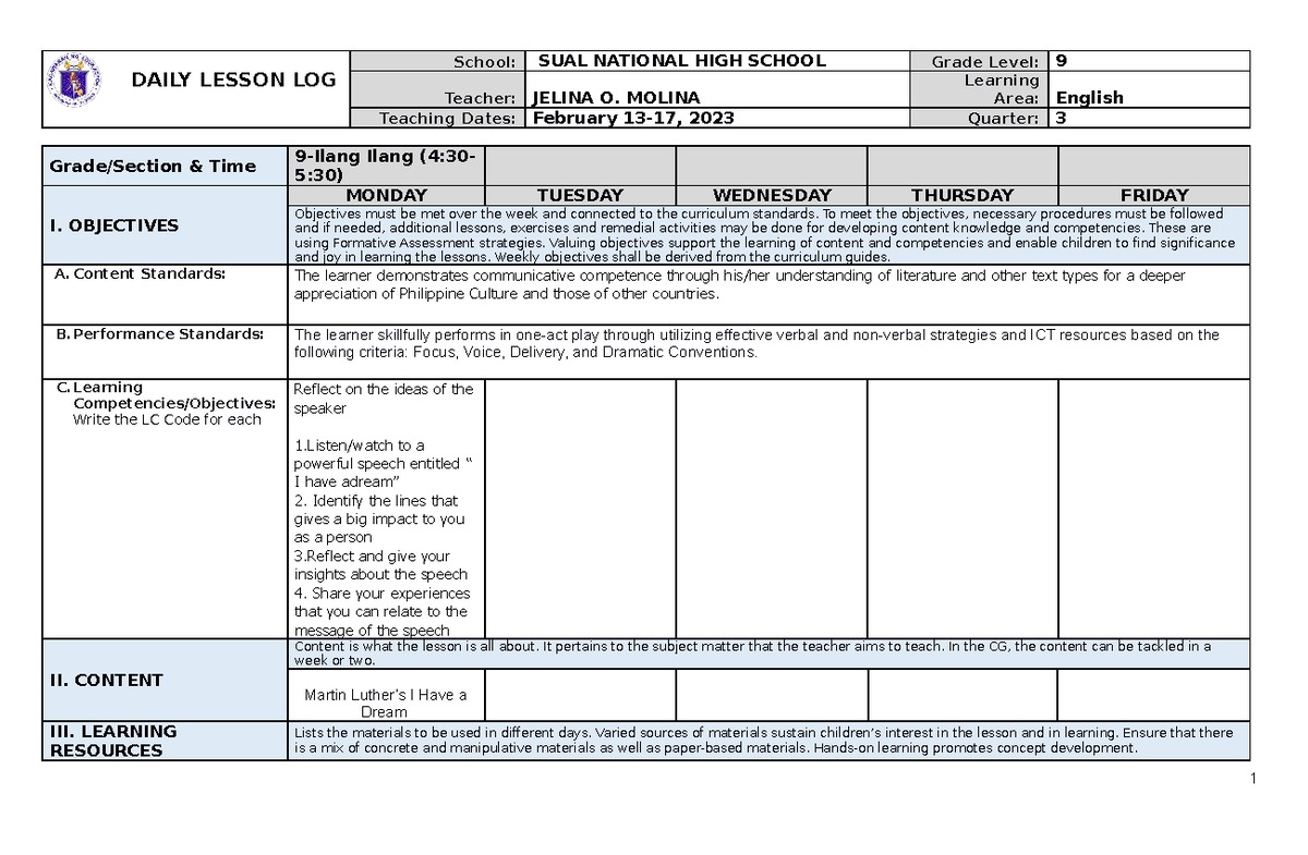 Grade 9-DLL-Format-Long-D.O.42-s.2016- Grade 9 feb. 13-17, 2023 - DAILY ...