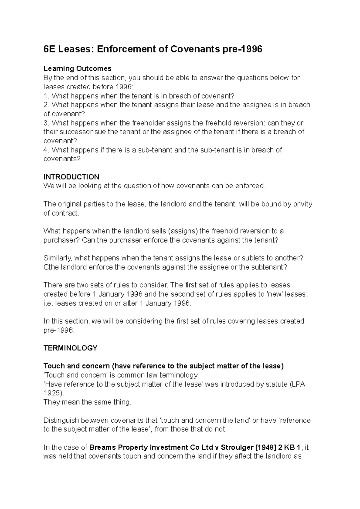 1E Leases - Enforcement of Covenants pre-96 - 6E Leases: Enforcement of ...