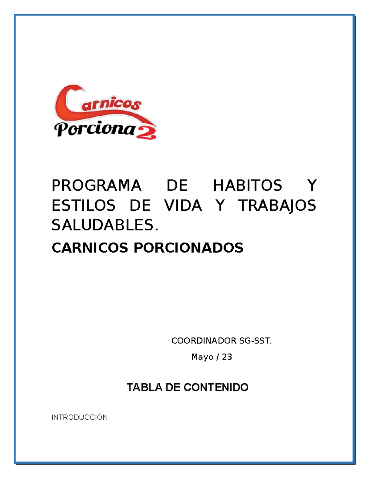 Programa DE Habitos Y Estilos DE VIDA Y Trabajos Saludables - PROGRAMA DE HABITOS Y ESTILOS DE ...
