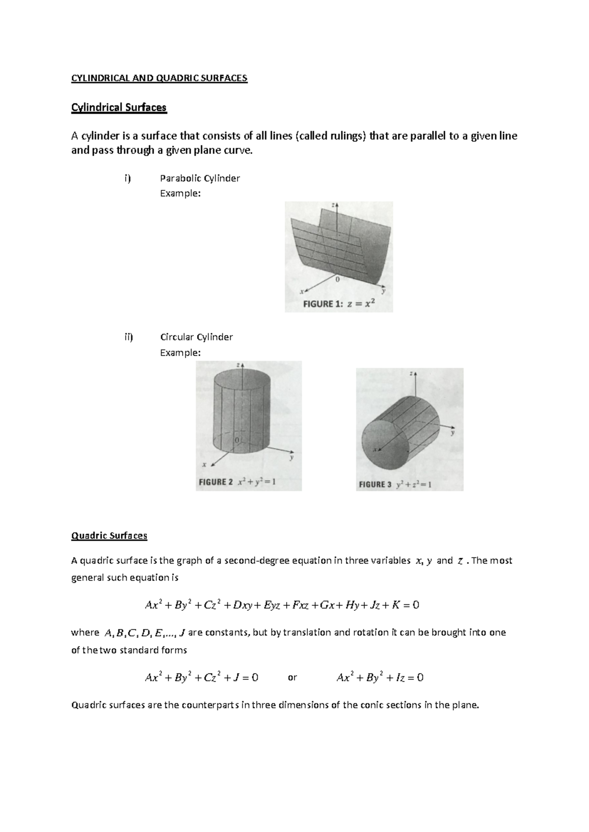C3 Cylindrical AND Quadric Surfaces - CYLINDRICAL AND QUADRIC SURFACES ...