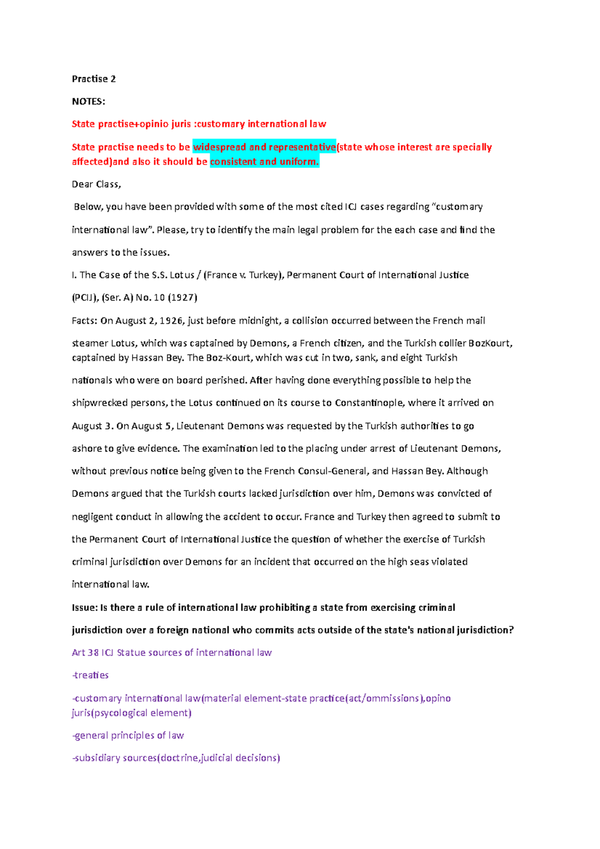 Practise 2 - spring semester practice notes of public international law ...
