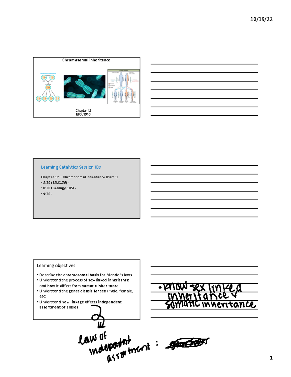 B1610-12-Chromosomal inheritance (CH 12) Notes - Chromosomal ...