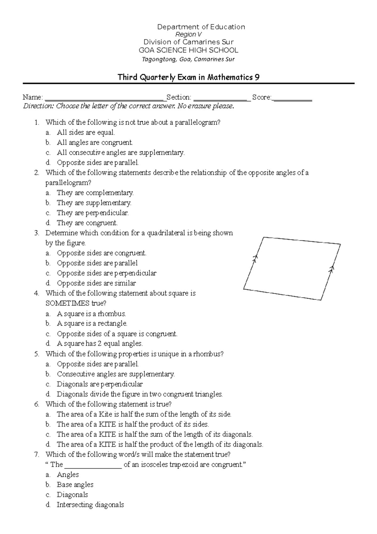 MATH EXAM Q3 - Sample examination and practice exercise. - Department ...