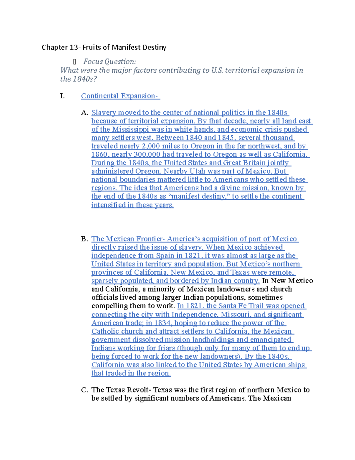 Chapter 13 Class Notes - sum - Chapter 13- Fruits of Manifest Destiny ...