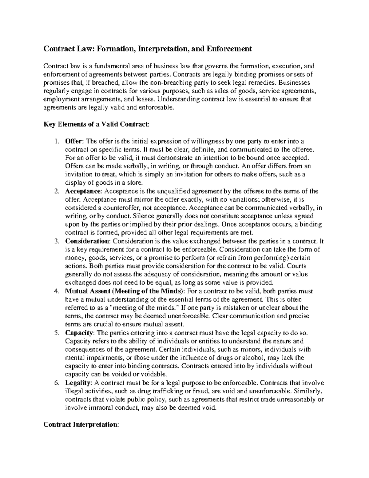Contract law is a fundamental area of business law that governs the ...
