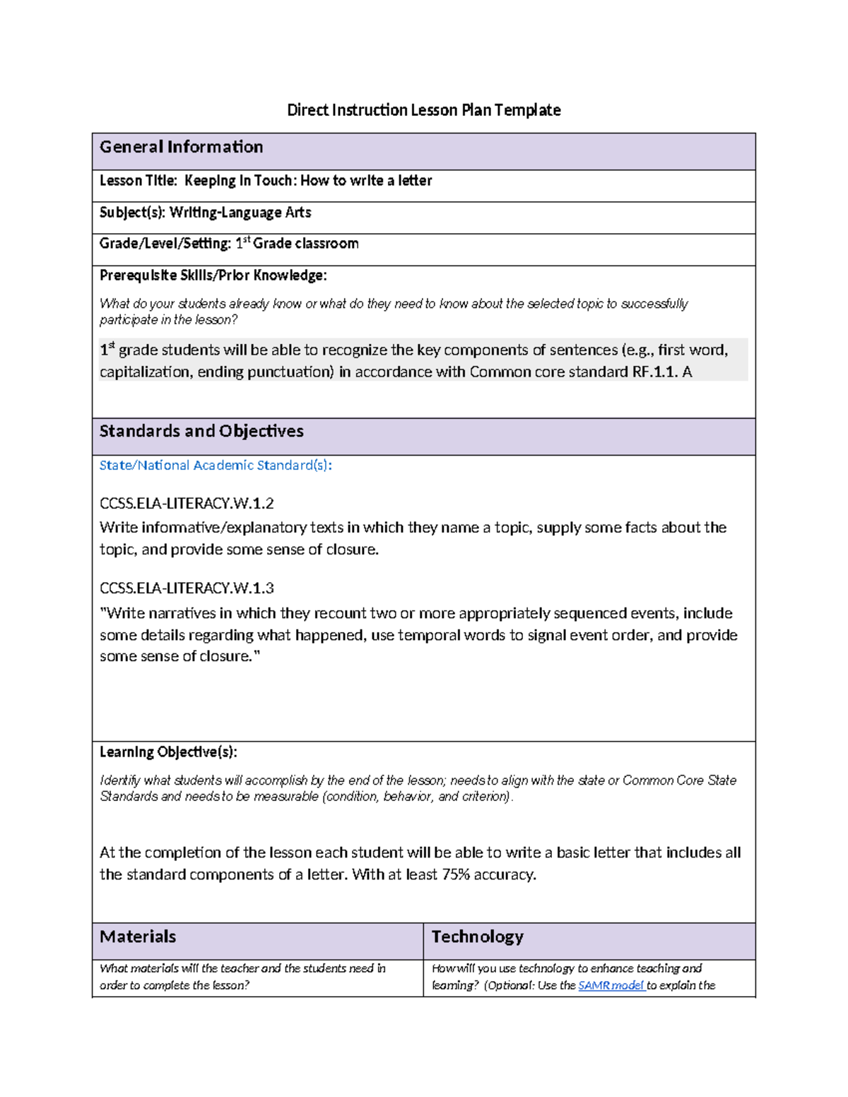 LSM3 TASK 1 - passed - Direct Instruction Lesson Plan Template General Information Lesson Title ...
