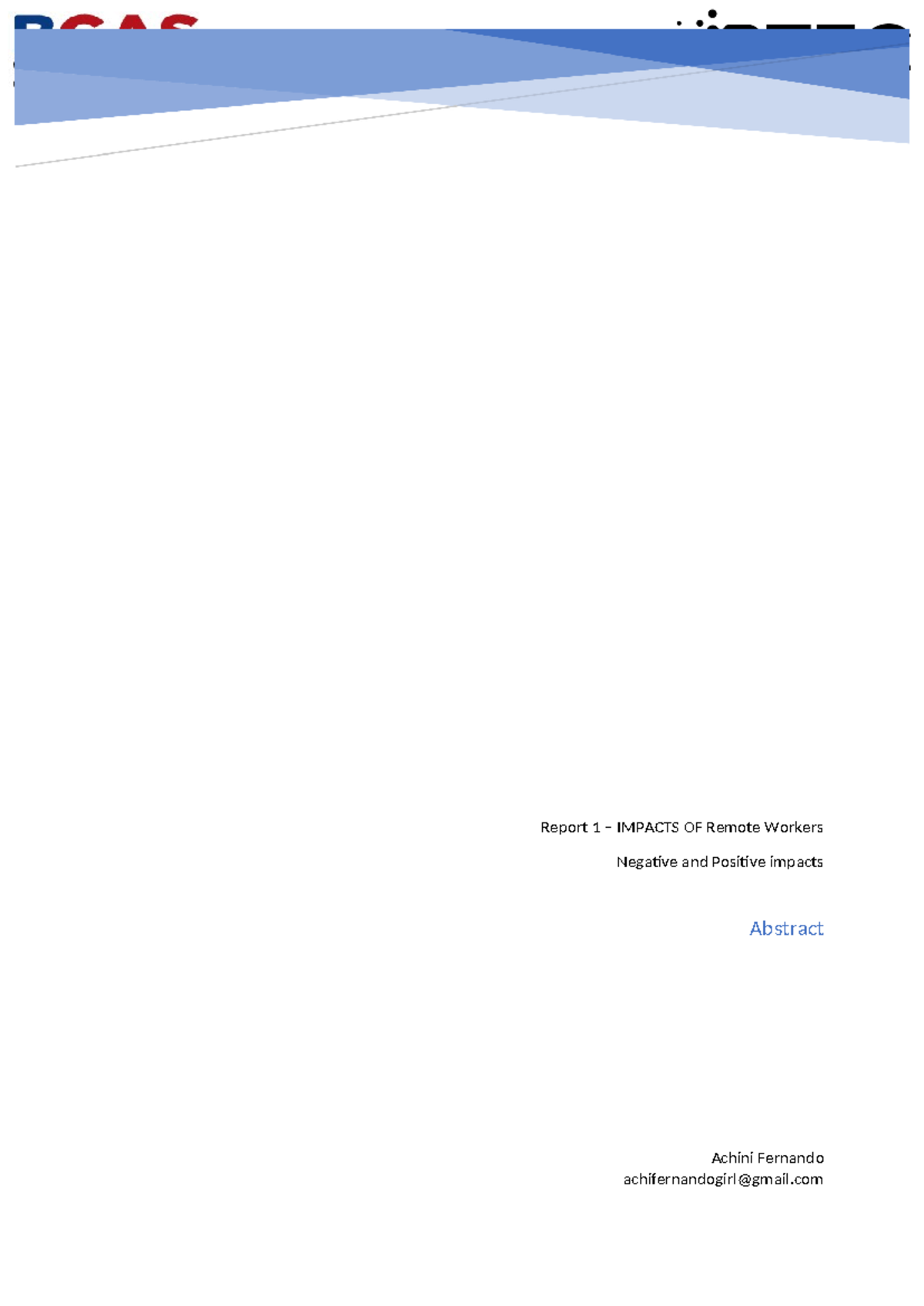 HND Report Writing QAds - Negative and Positive impacts Achini Fernando ...